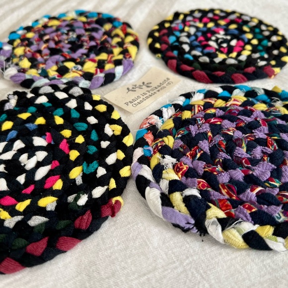 Panic in Polkadots | Dining | Set Of Four Braided Coasters | Poshmark